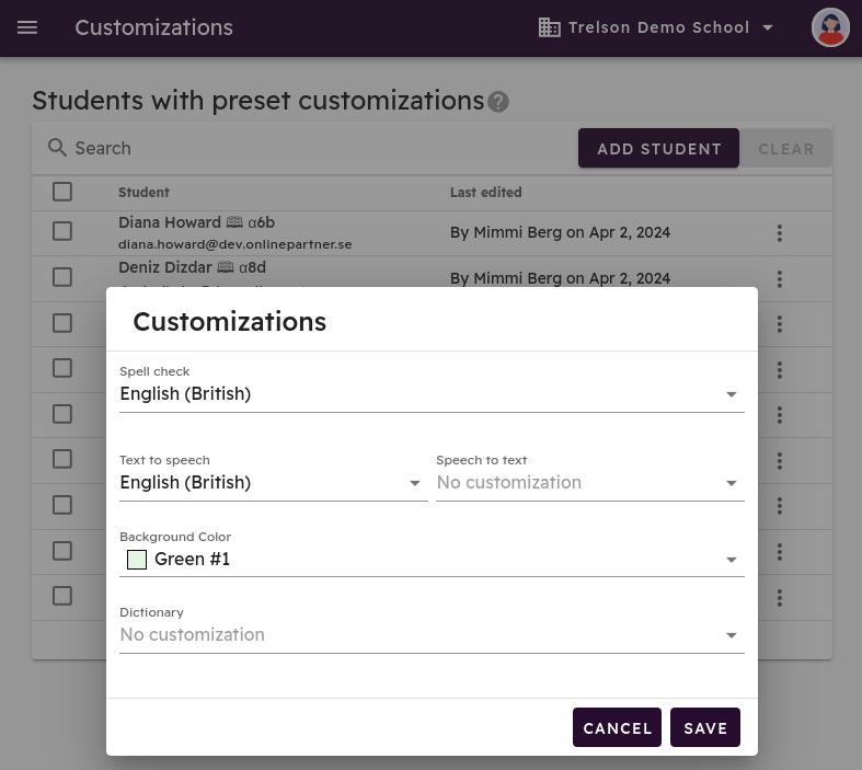 Preset customizations - Trelson